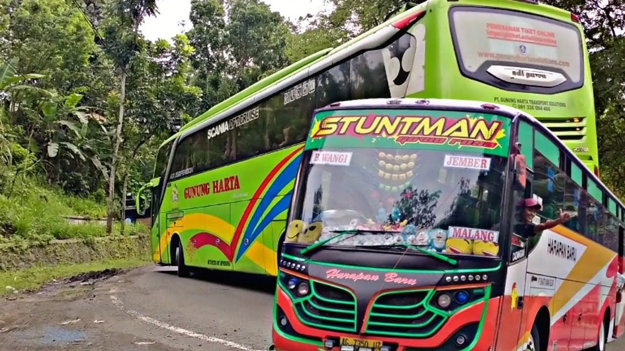 Bus Gunung Harta Dan Bus Harapan Baru Libas Tikungan Viral !!! - YouTube