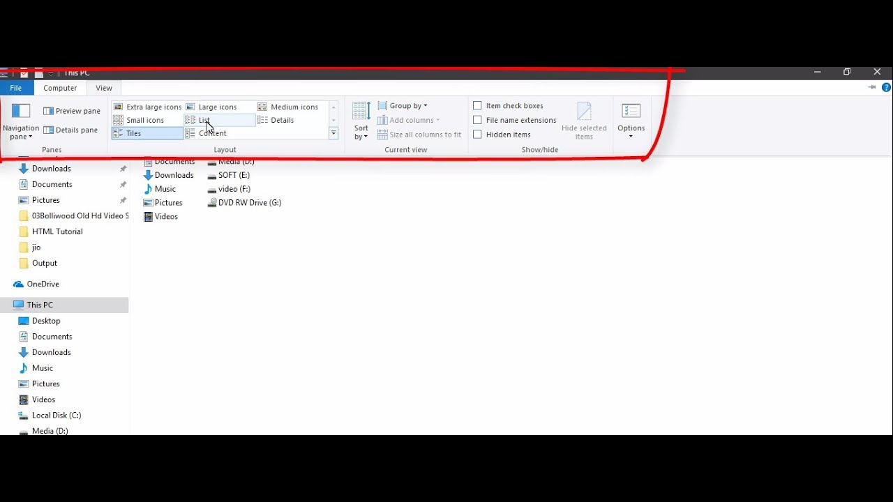 How To Hide and Show Ribbon Menu In Windows10 - YouTube