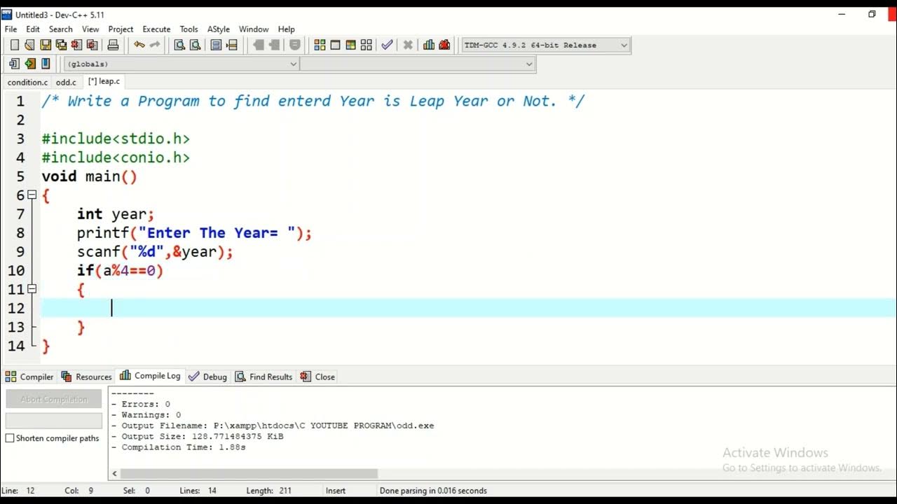Write a Program to find entered year is leap year or not in C Programming - YouTube