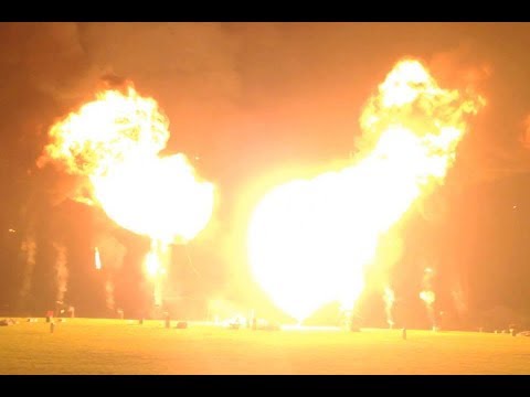 Professional Fireworks show with gas mines - YouTube