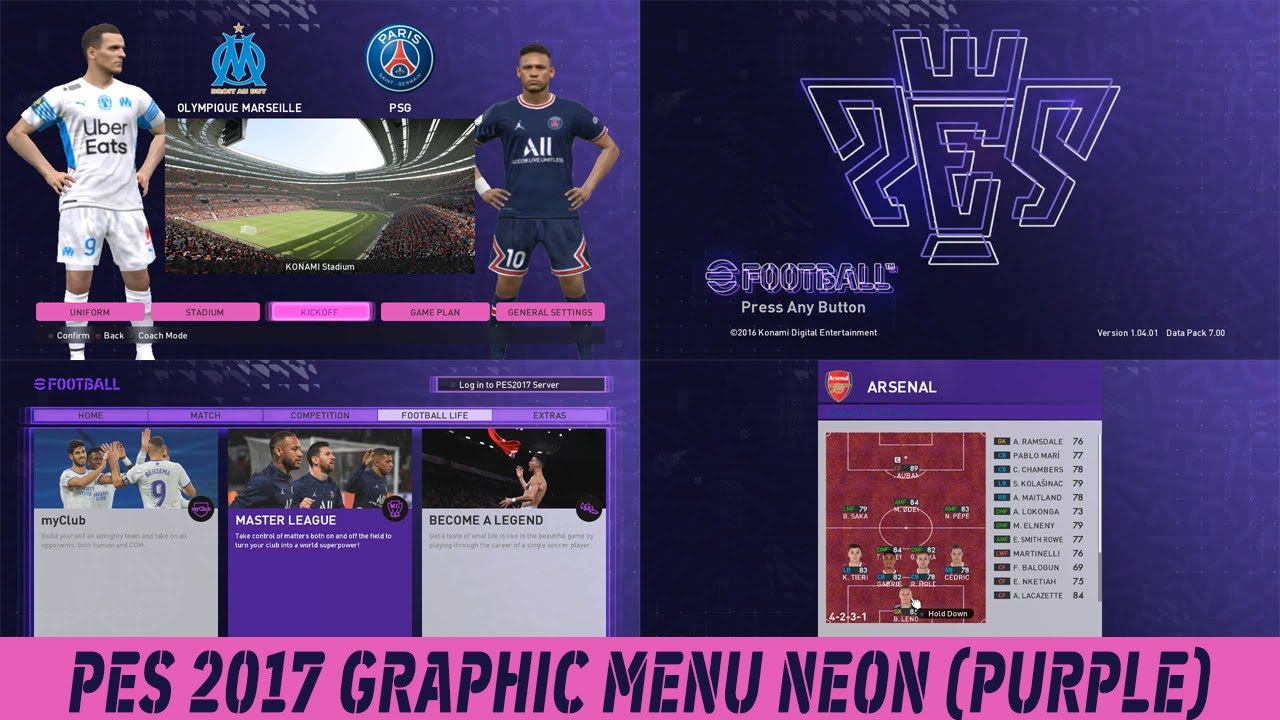 PES 2017 | New Efootball Graphic Menu Neon Effect (Purple) - YouTube