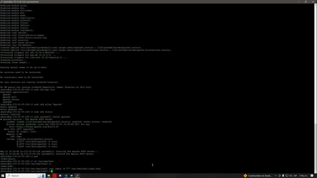 Creacion de servidor Ubuntu EC2 en AWS, instalacion de apache2 y publicacion de pagina web ...