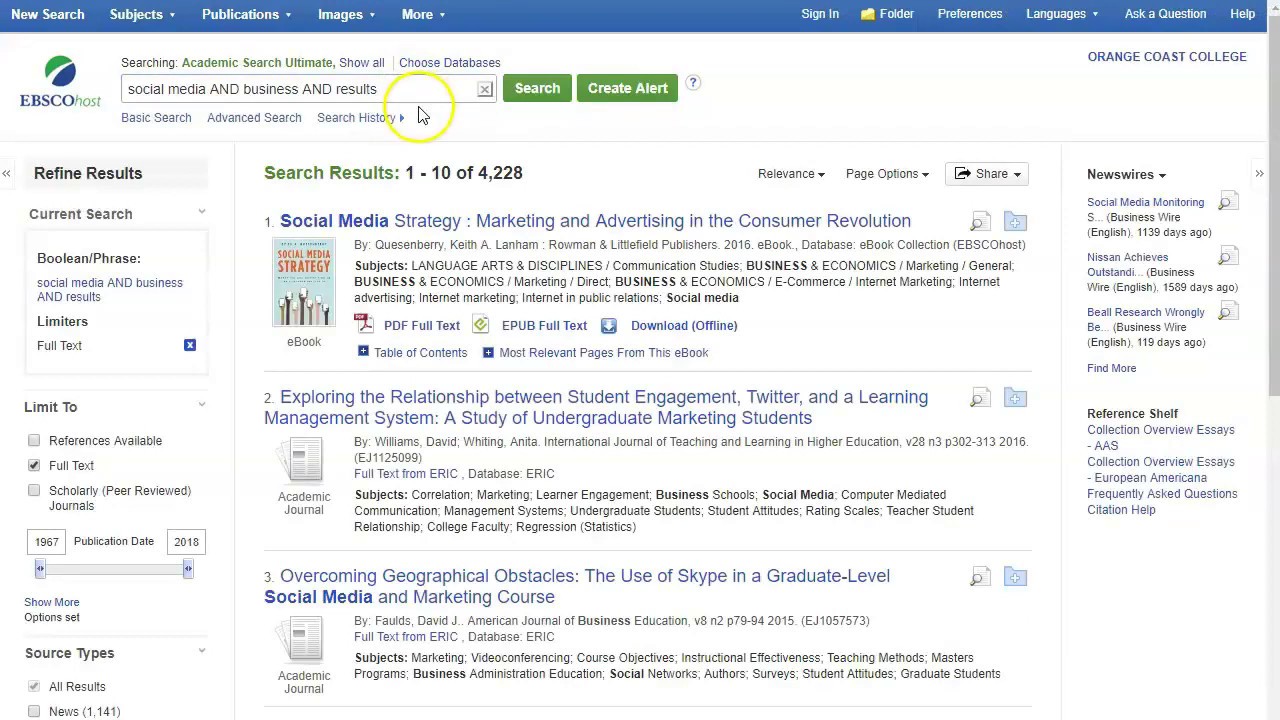 Searching EBSCO PowerSearch at OCC Library - YouTube