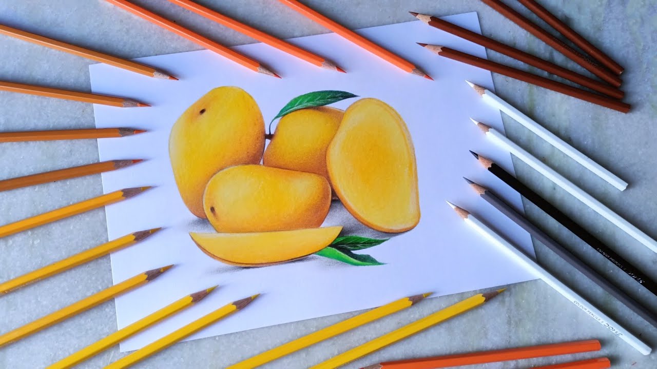 Mango drawing with Doms coloured pencils | drawing and arts uday - YouTube