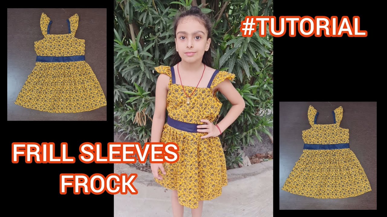 HOW TO MAKE FROCK WITH FRILL STRIP SLEEVES II DESIGNER FROCK WITH ...