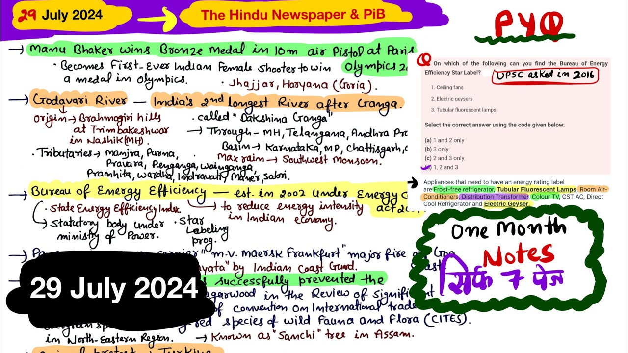 29 July 2024 | The Hindu Notes | Pib Notes | Handwritten Notes For UPSC ...