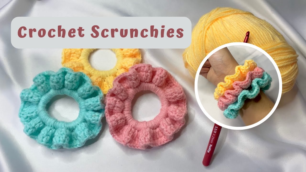 CROCHET SCRUNCHIES TUTORIAL | CARA MEMBUAT IKAT RAMBUT RAJUT - YouTube