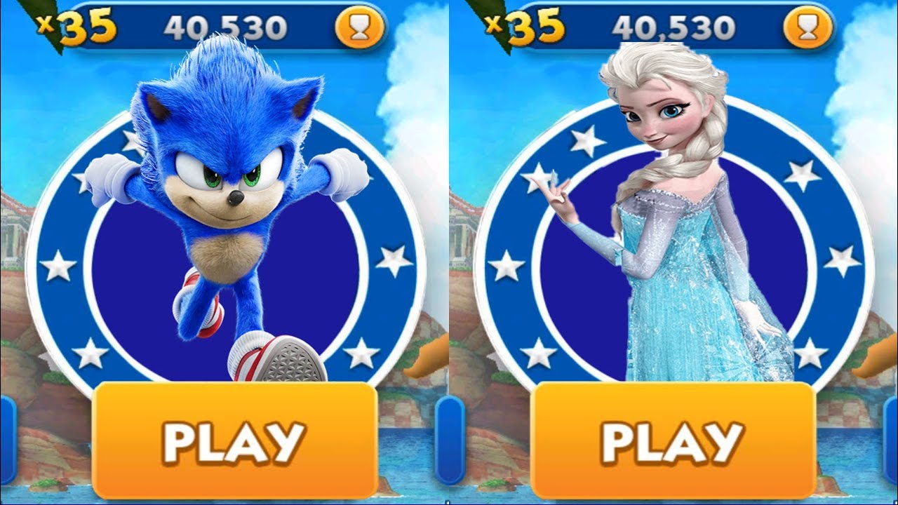 Sonic Dash vs Princess Elsa Run - Movie Sonic vs All Bosses Zazz and ...