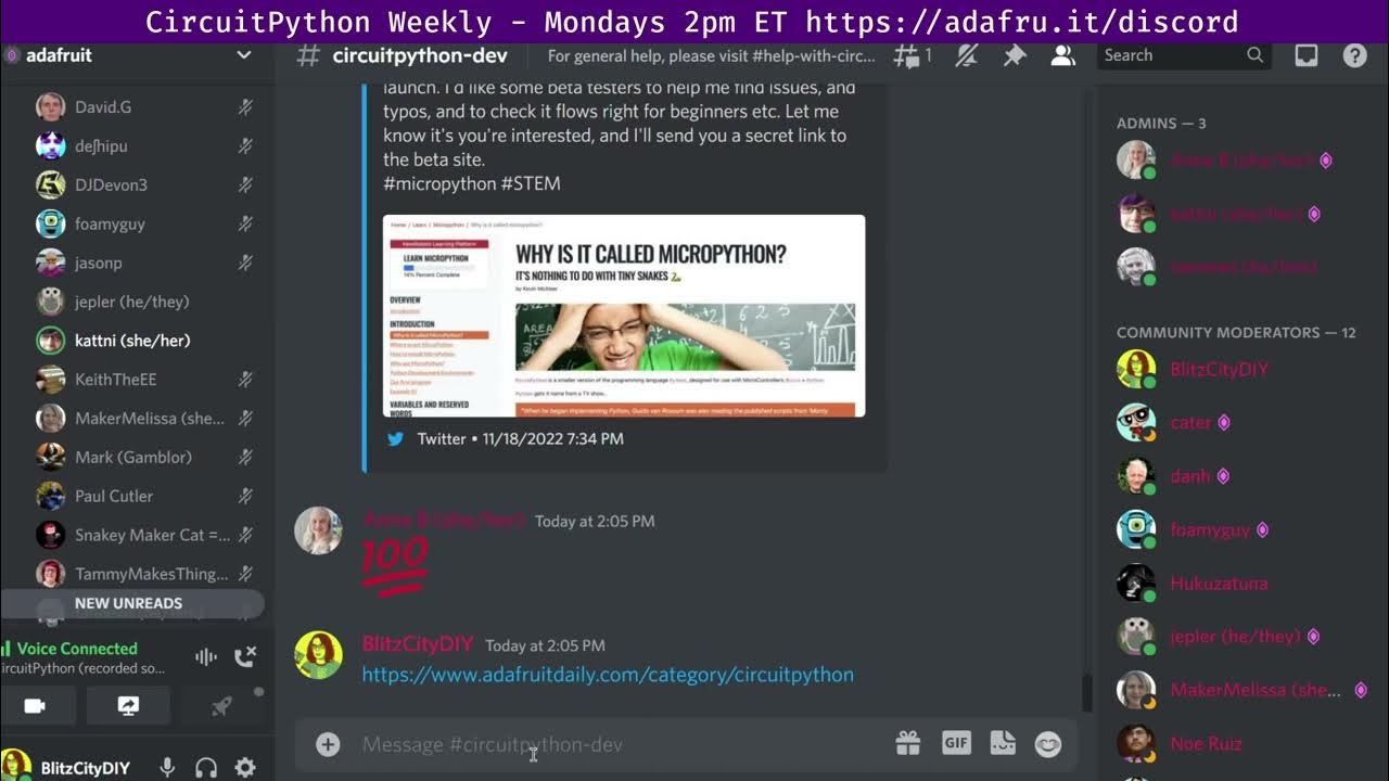 CircuitPython Weekly Meeting for November 21, 2022 @circuitpython #circuitpython #adafruit - YouTube