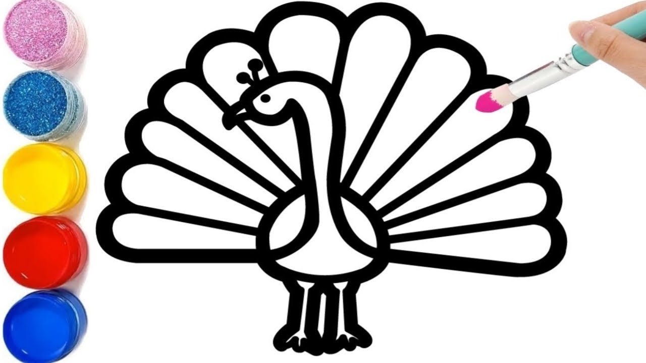 Cara menggambar burung merak lucu dan warna untuk anak.How to draw a ...