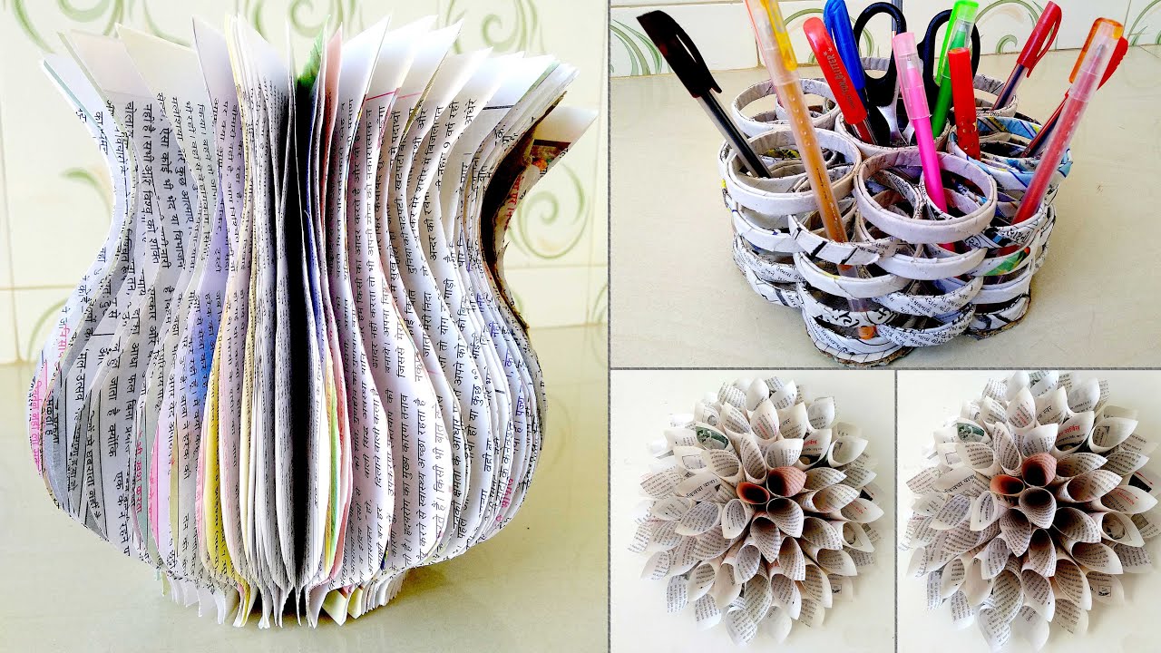 3 Easy News Paper Craft Ideas || Best Out of waste Room Decor Ideas ...
