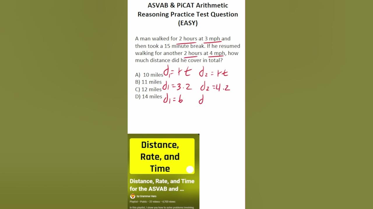 Distance, Rate, and Time (d = rt): ASVAB/PiCAT Arithmetic Reasoning ...