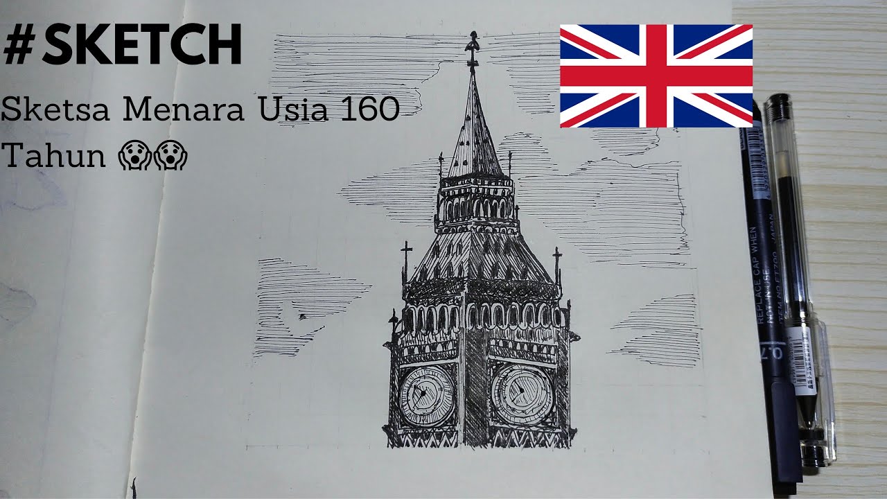 Sketch Big Ben Tower In London City | Sketsa Menara Big Ben di Kota ...
