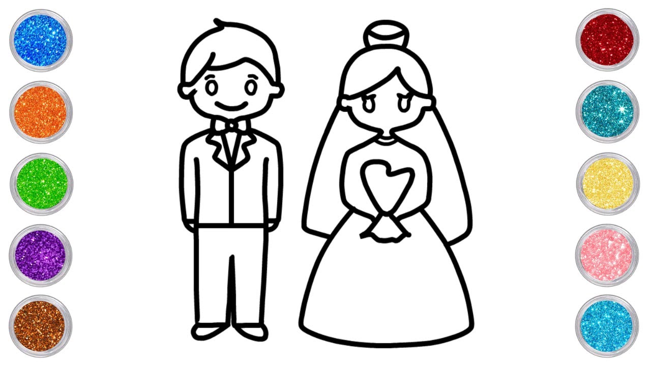 Bribe & Groom Drawing, Painting and Coloring For Kids and Toddlers ...