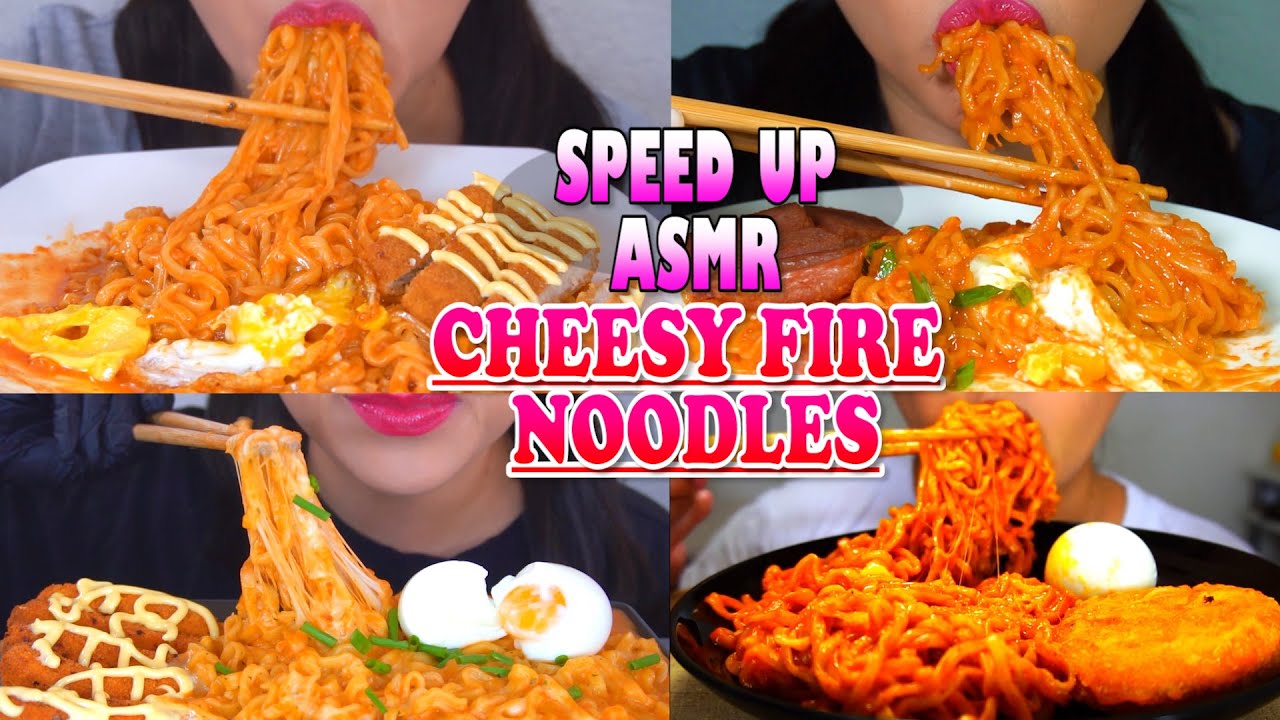 SPEED UP ASMR EATING CHEESY FIRE NOODLES | COMPILATION 🔥🧀 - YouTube