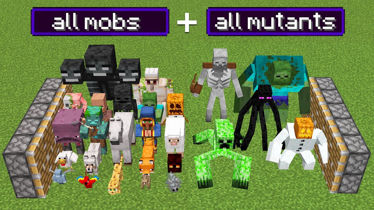 all minecraft mobs + all mutant mobs = ??? - YouTube