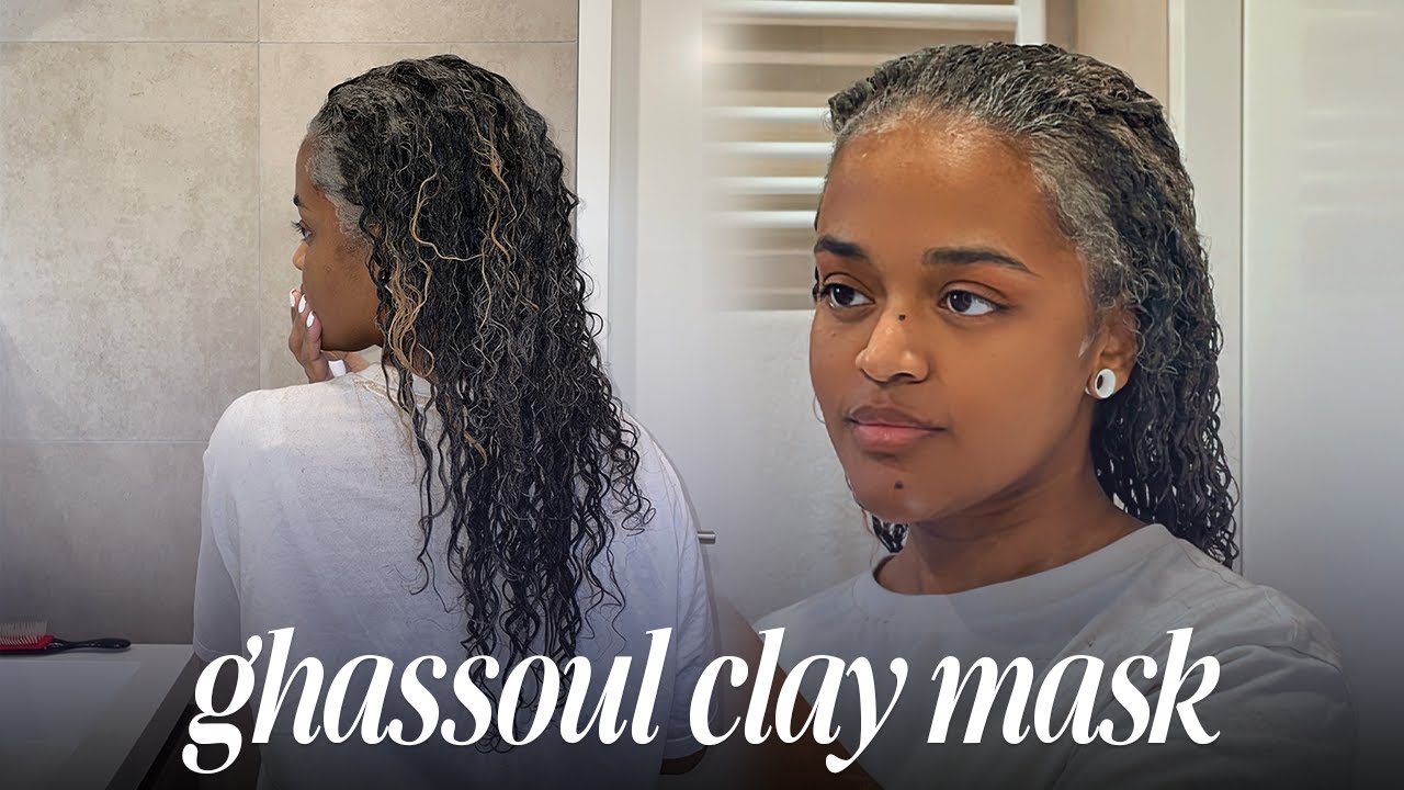 ghassoul clay mask on natural hair. - YouTube