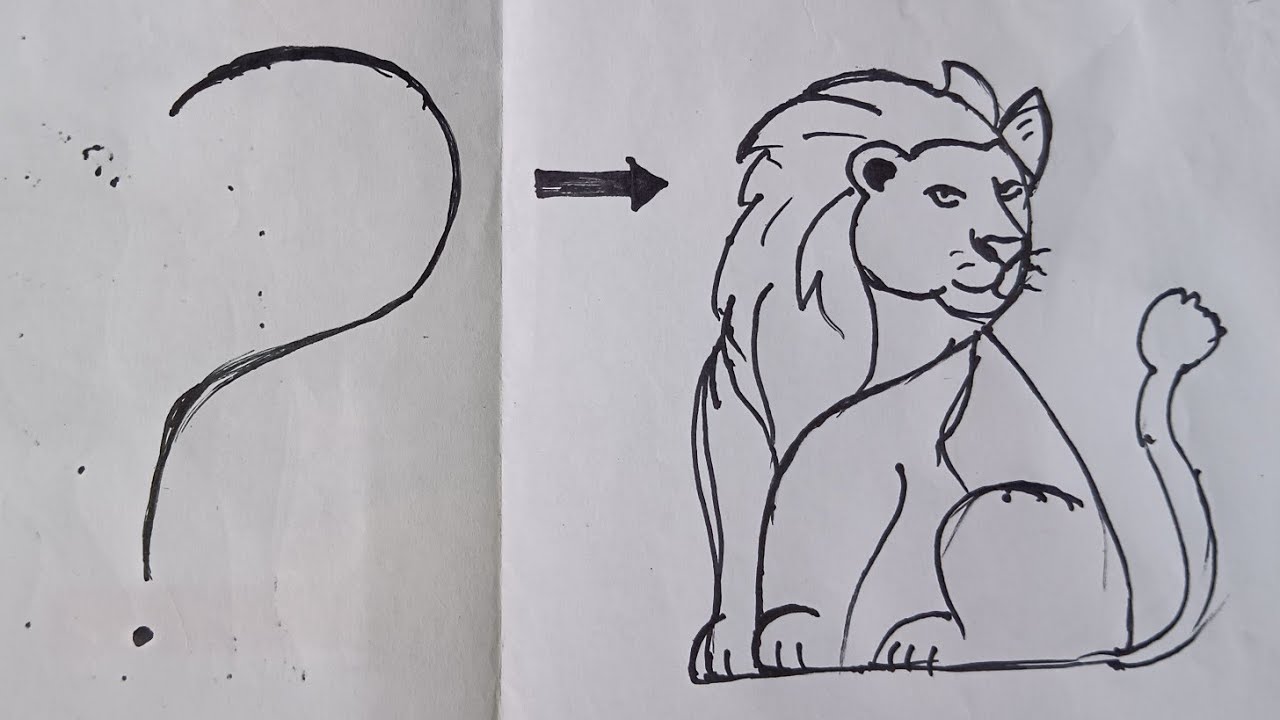How to draw a lion using question mark? Lion step by step drawing# easy ...