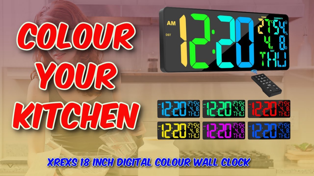 XREXS 18 Inch Digital Colour Wall Clock Review - YouTube