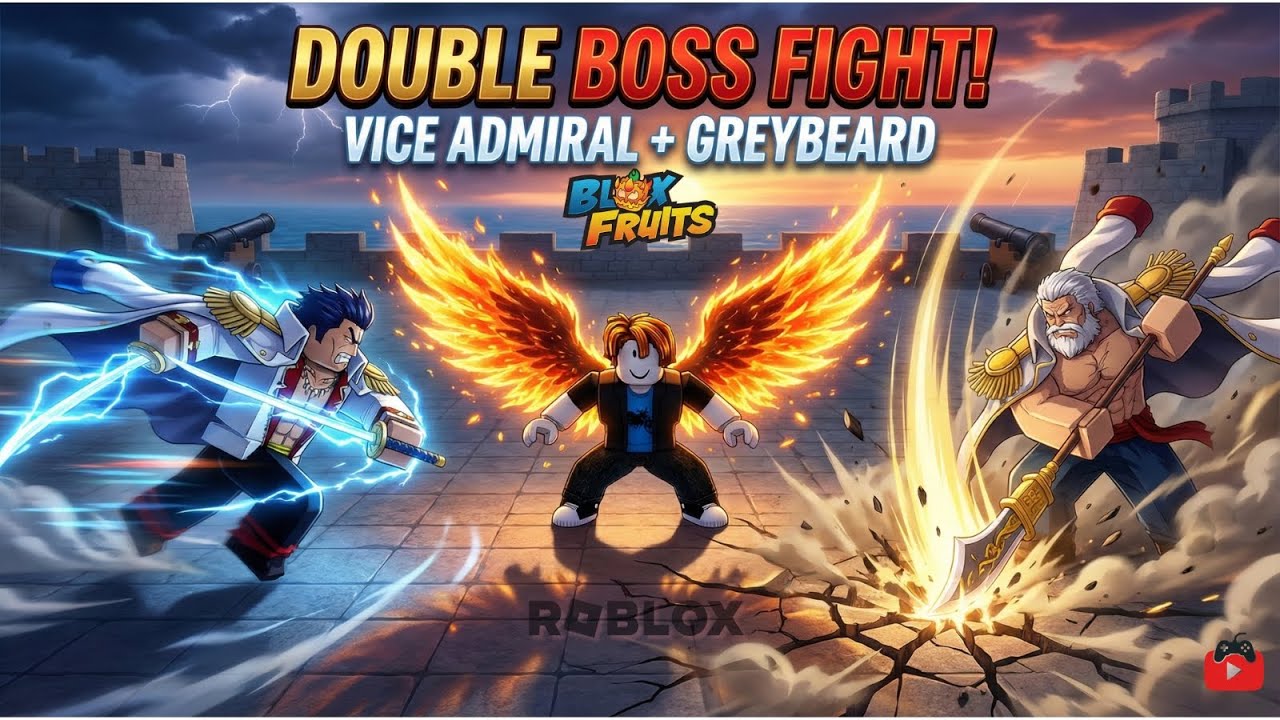 “Blox Fruits: EPIC DOUBLE BOSS FIGHT! Vice Admiral vs Greybeard Raid ...