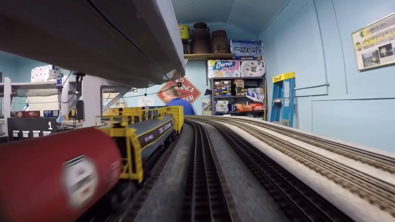 GOPRo O-scale train Ride Lower Layout, Angel's Gate - YouTube