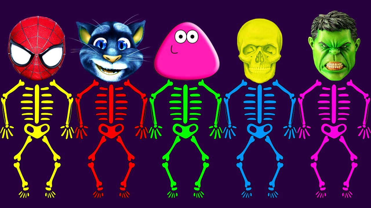 Skeleton Spiderman Talking Tom Hulk Pou Finger Family Colors Learn ...