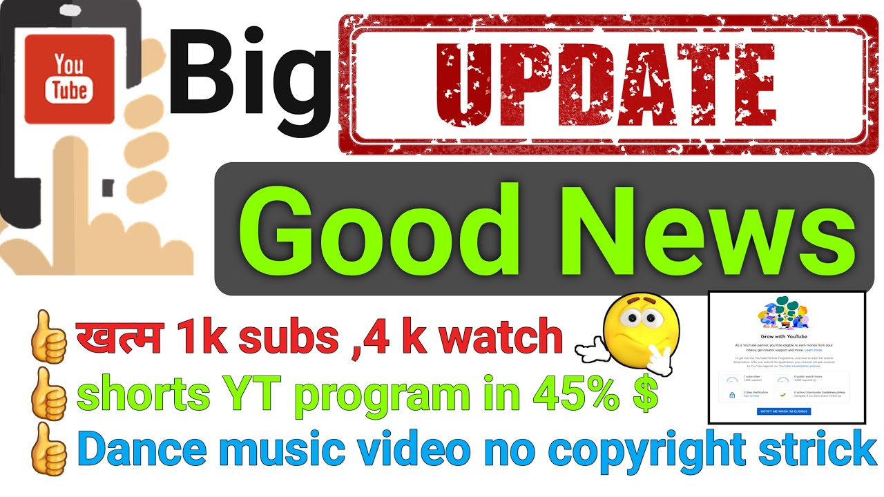 😀good news youtube big updates 💰monetization | 1k subscriber 4k hours ...