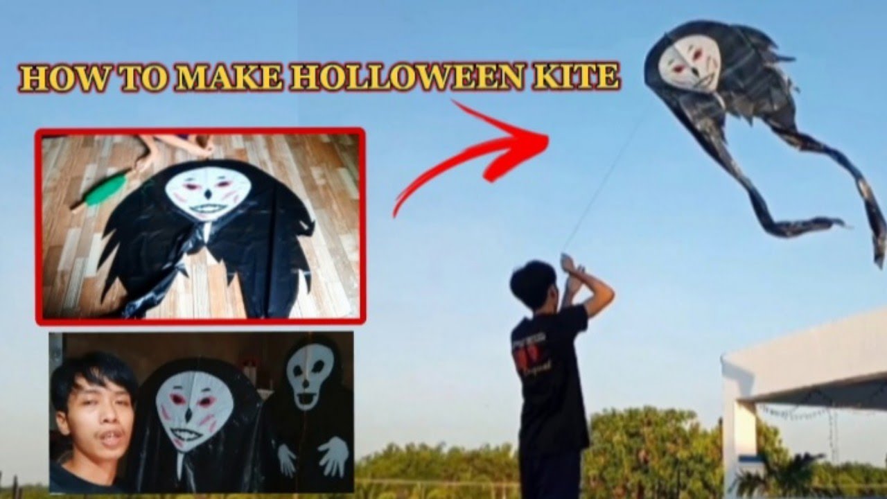 How to make KITE for HOLLOWEEN (2022) Making and flying kite at home ...