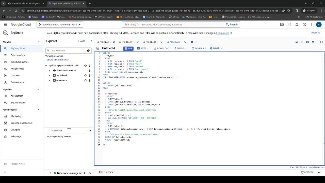 Gcp Create Ml Models With Bigquery Ml Challenge Lab Gsp341 Youtube