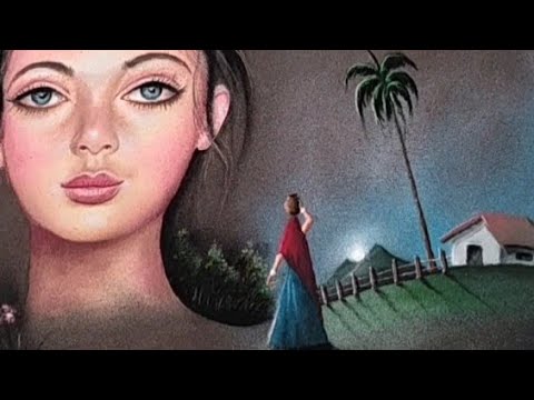 Beautiful Face Rangoli Design / Scenery Poster Rangoli 🌴🦋 - YouTube