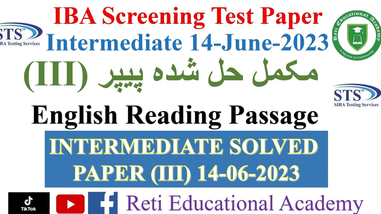 STS PAST PAPERS IBA Screening Test Intermediate Paper III English ...