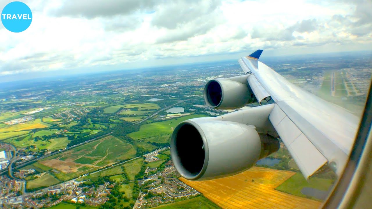 ENGINE VIEW | United 747-400 Beautiful Takeoff from Busy London ...