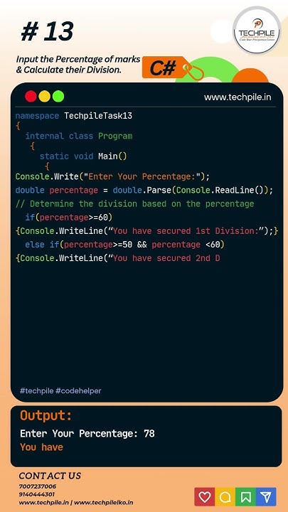 Input the Percentage and Calculate their Grade using C# || #techpile # ...