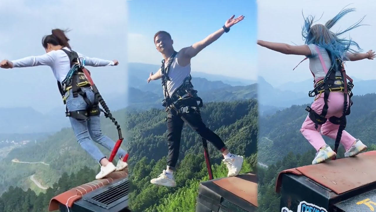 Bungee Jumping With Rope In Beautiful Place|This Girl Missed The Mark While Bungee Jumping! # ...