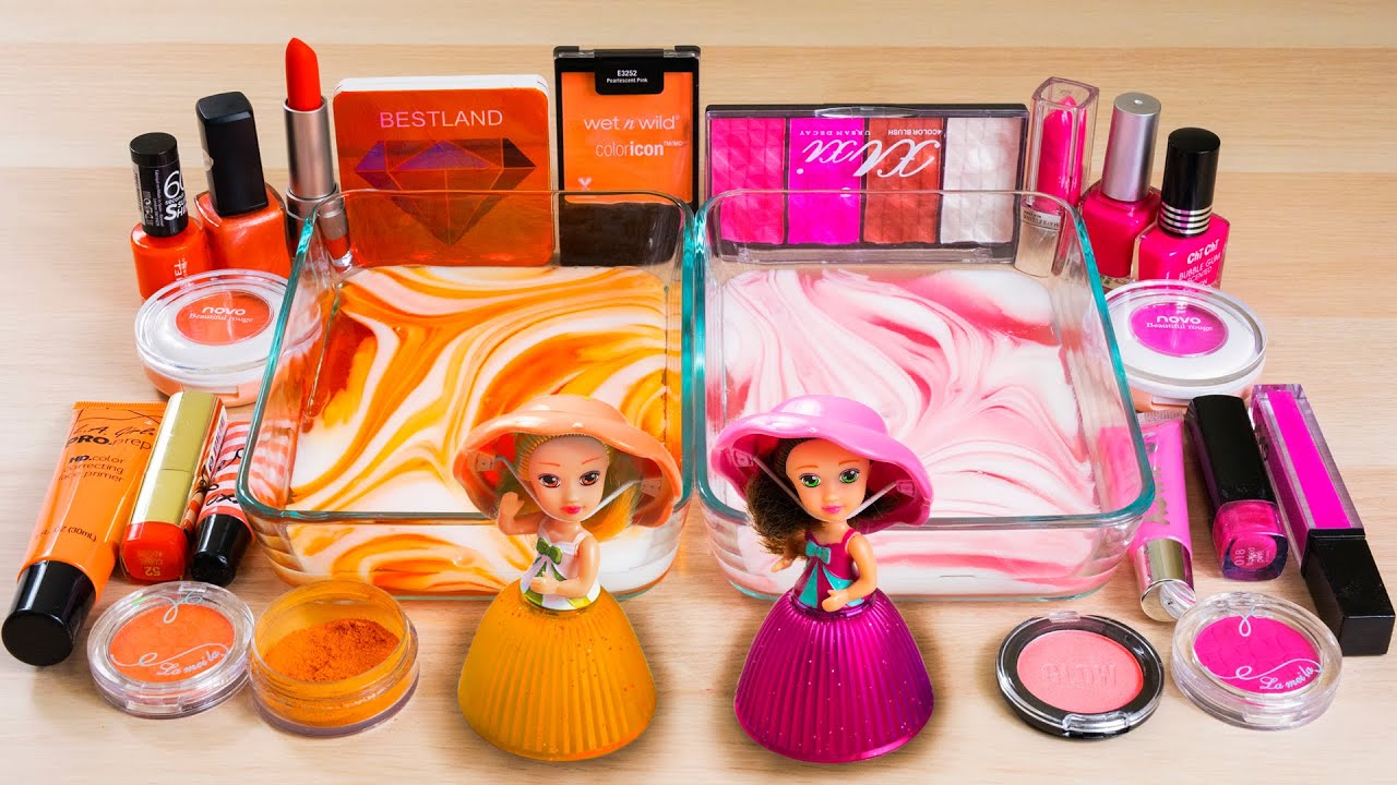 Orange vs Pink - Mixing Makeup Eyeshadow Into Slime Special Series #44 ...