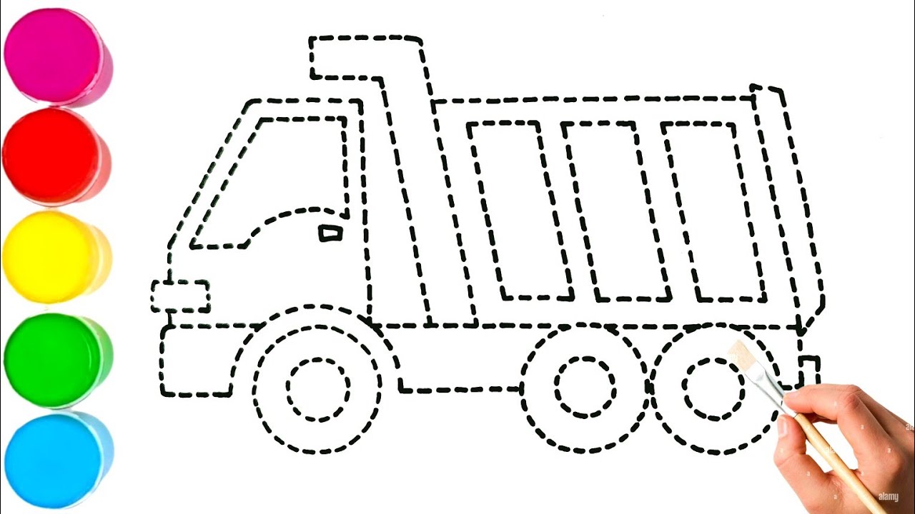 How to Draw Dump Truck 🚒 Drawing, Painting 🖌️🎨 and Coloring for kids ...
