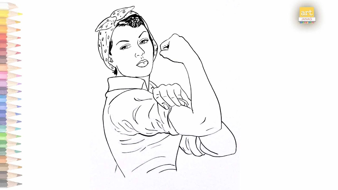 We Can Do It drawing easy || How to draw A girl / Woman drawing step by ...