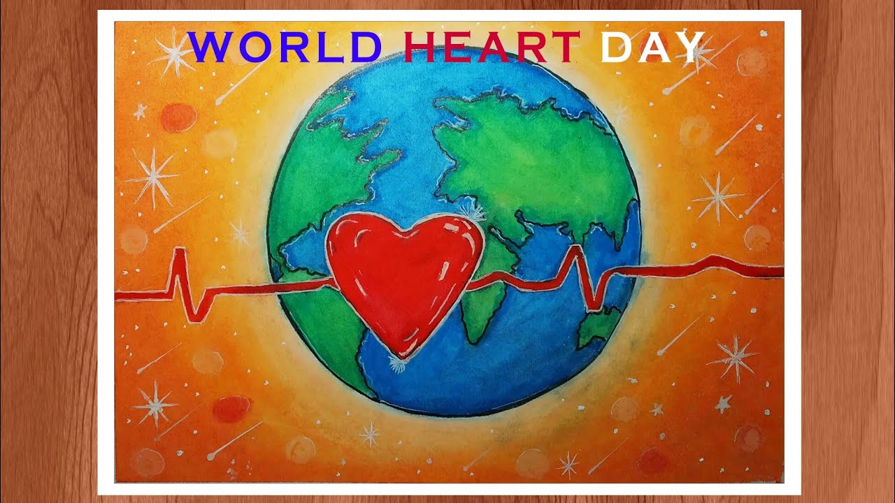 Poster on World Heart Day- oil pastel drawing || World Heart Day 2020 ...