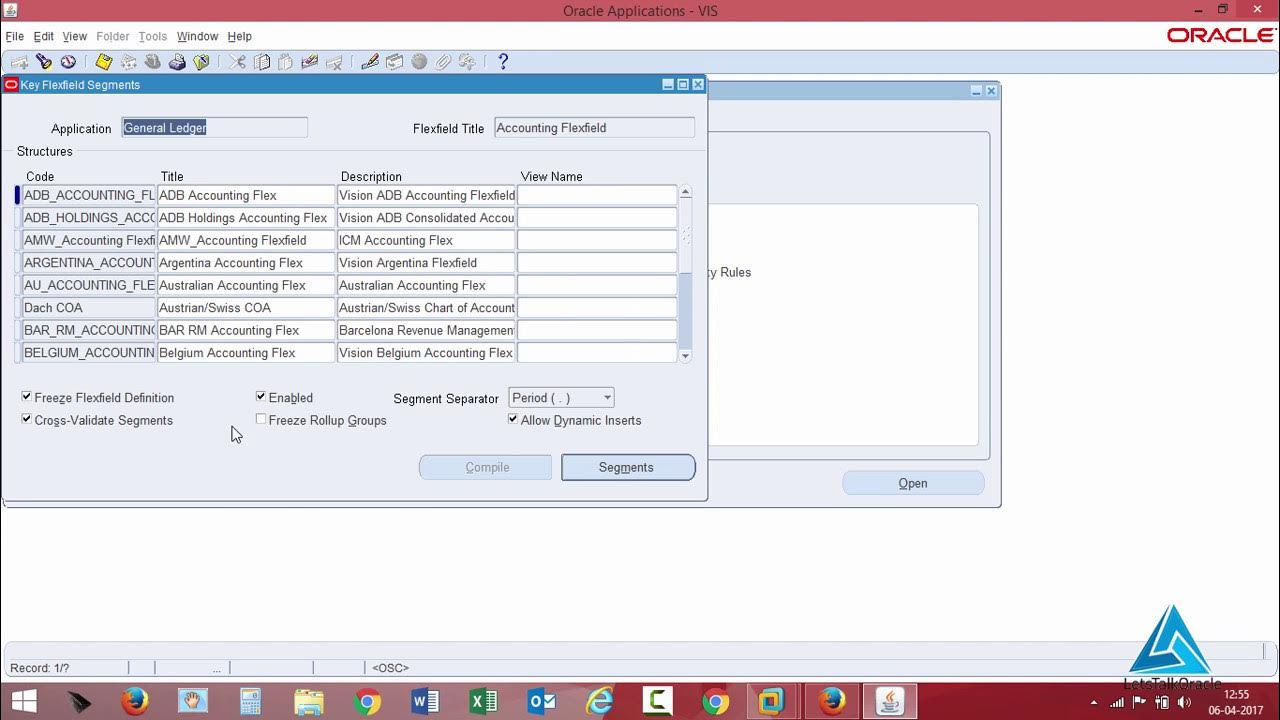 Creation of a Chart of Account structure (COA) in Oracle General Ledger ...