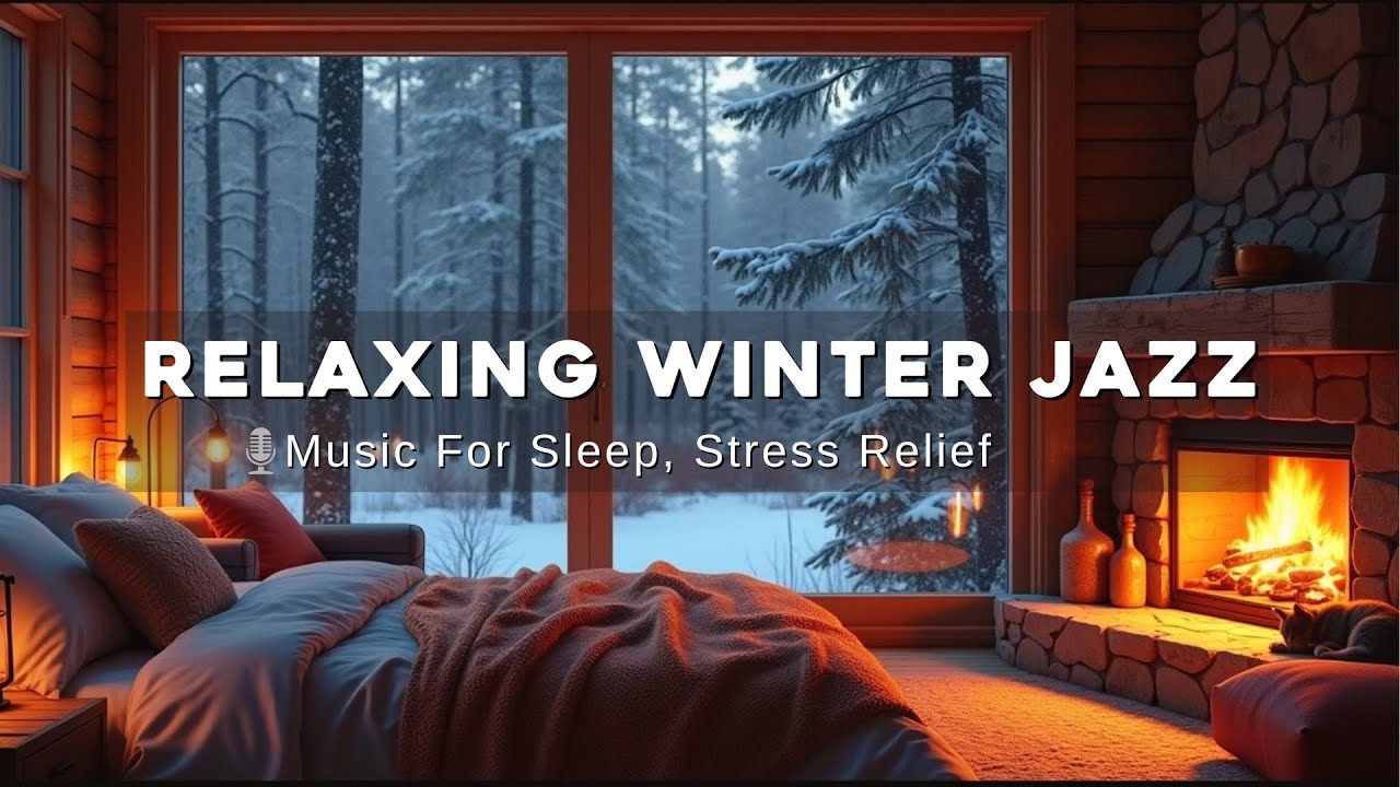 Cozy Winter Bedroom Ambience: Relaxing Jazz Music & Crackling Fireplace ...