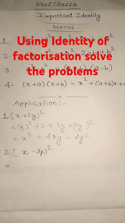 Using Identity of factorisation solve the problems #neelclass16 👌 - YouTube