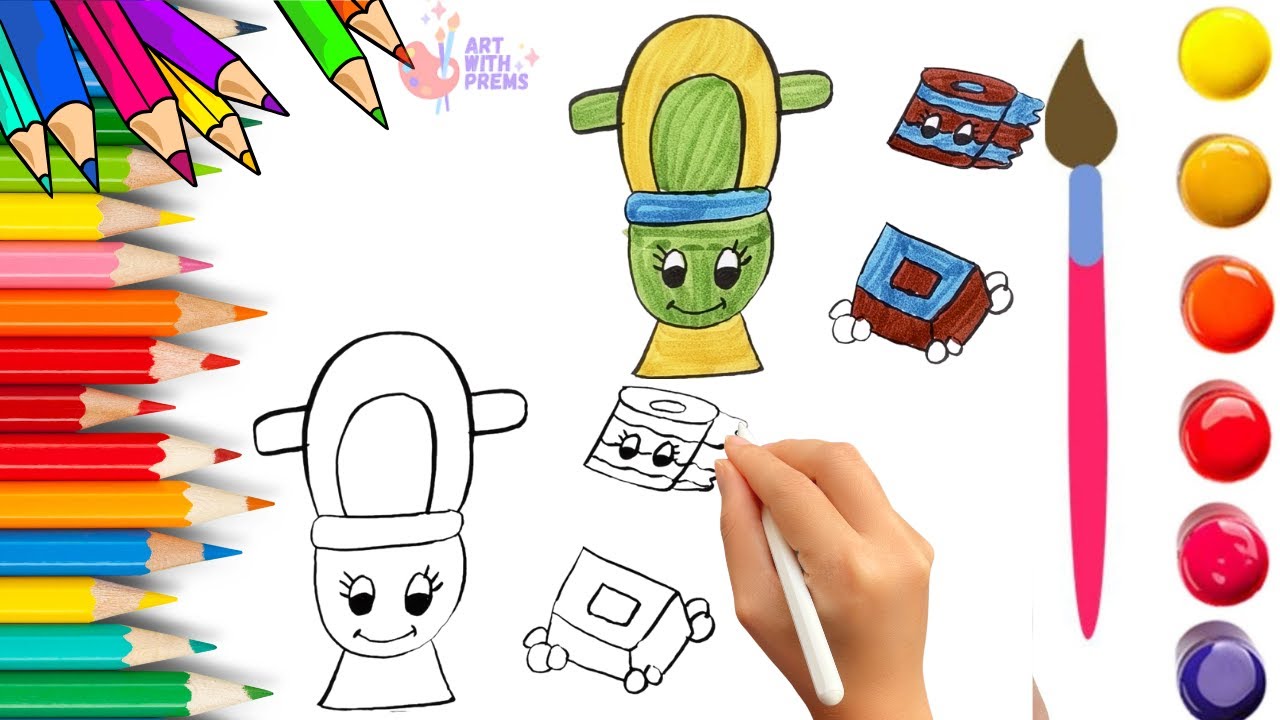 How To Draw cute Toilet commode Drawing, Painting & Coloring For Kids ...