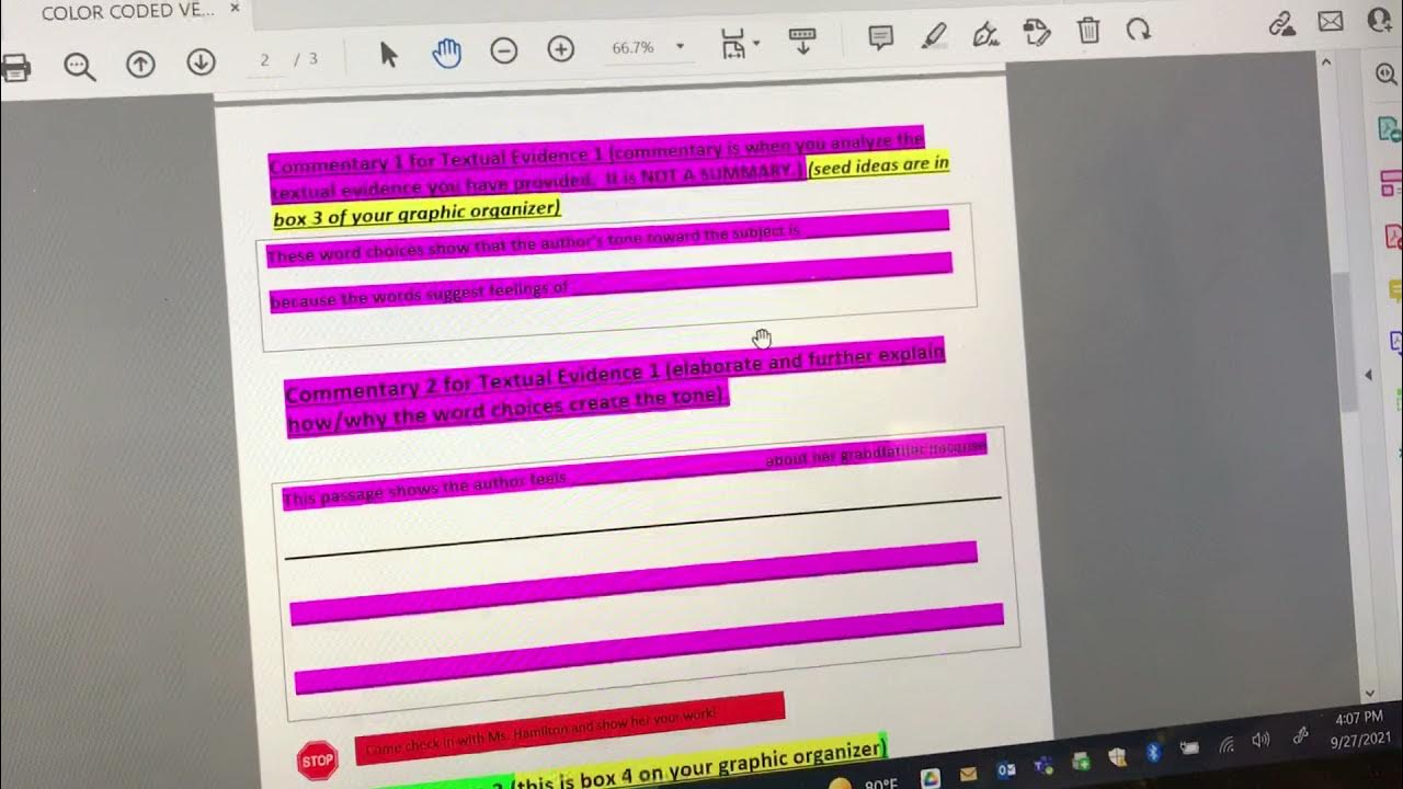 Color Coded Writing Template Analyzing Tone Schaffer Paragraph Two ...