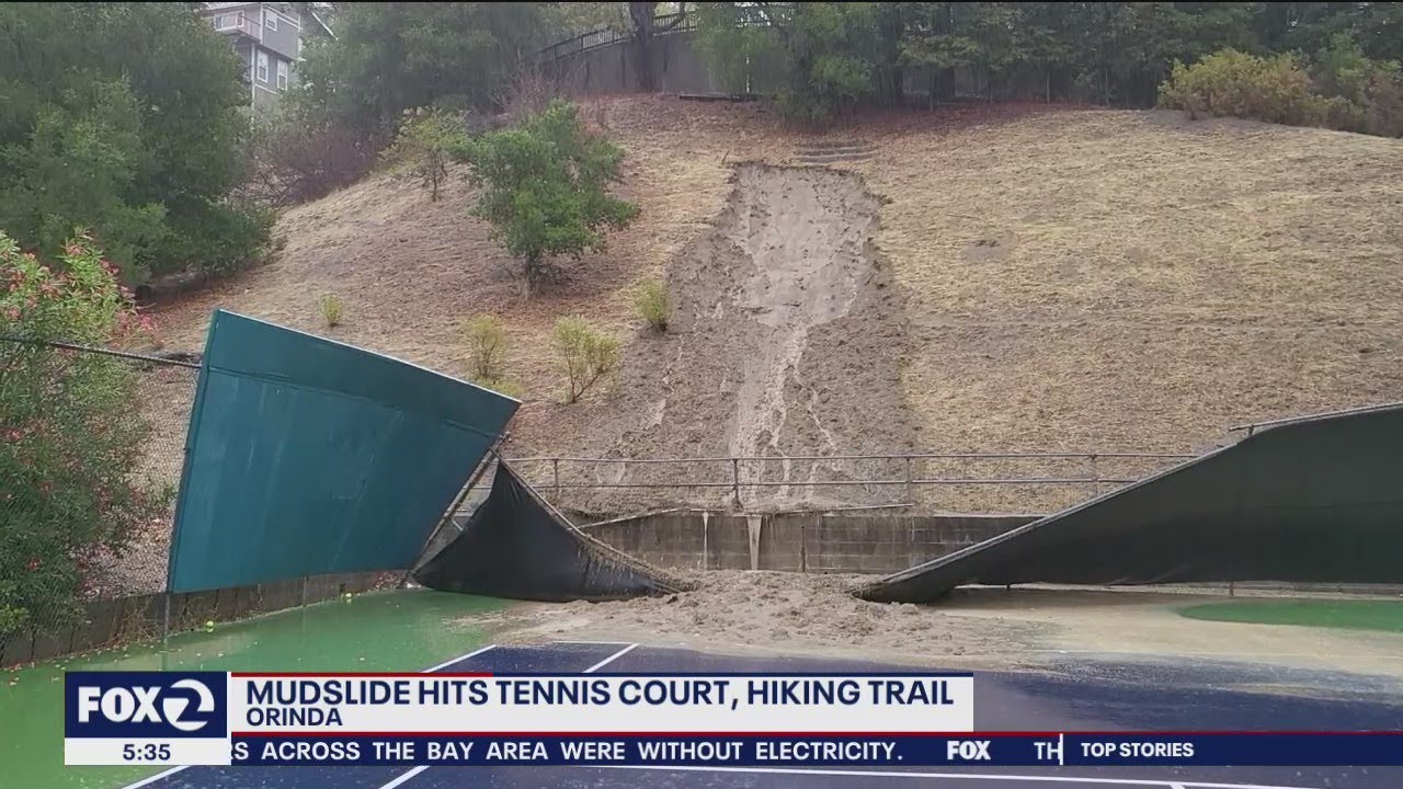 Wall of mud hits Orinda tennis court, San Pablo Creek rushes with water ...