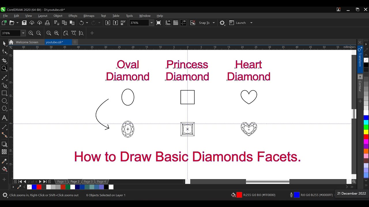 Corel draw Tutorial 5 : How to Draw Basic Diamond Facets? - YouTube