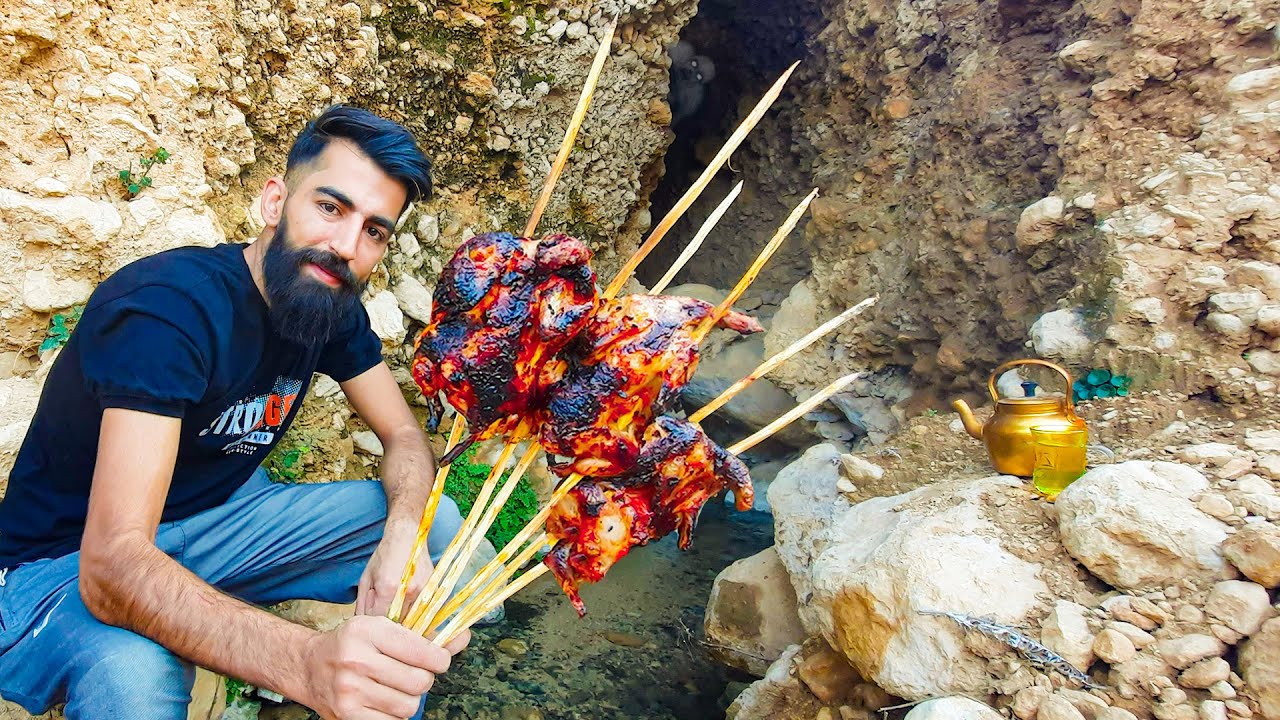Delicious quail kebab near a beautiful spring ! ASMR - YouTube