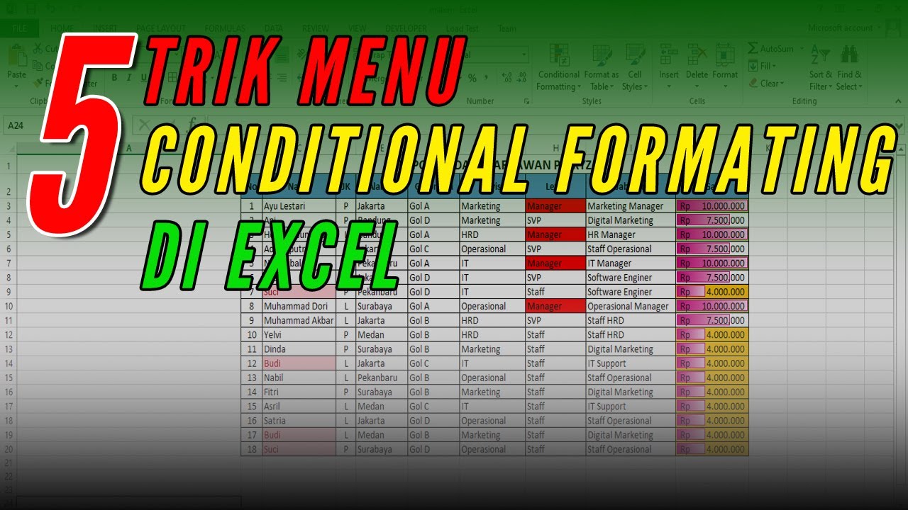 5 Trik Menu Conditional Formating Di Ms Excel Tutorial Ms Excel Youtube