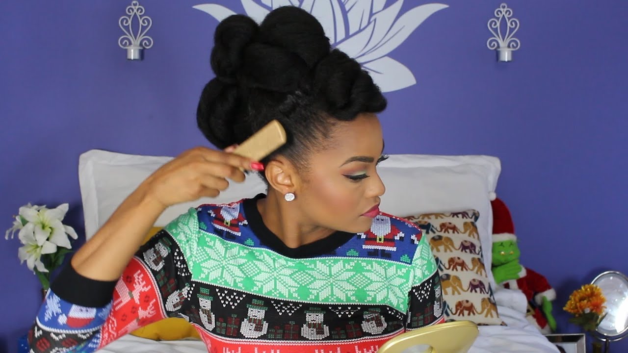 Natural Hair Triple BUN Faux Hawk with Pompadour- Christmas Series- Day ...