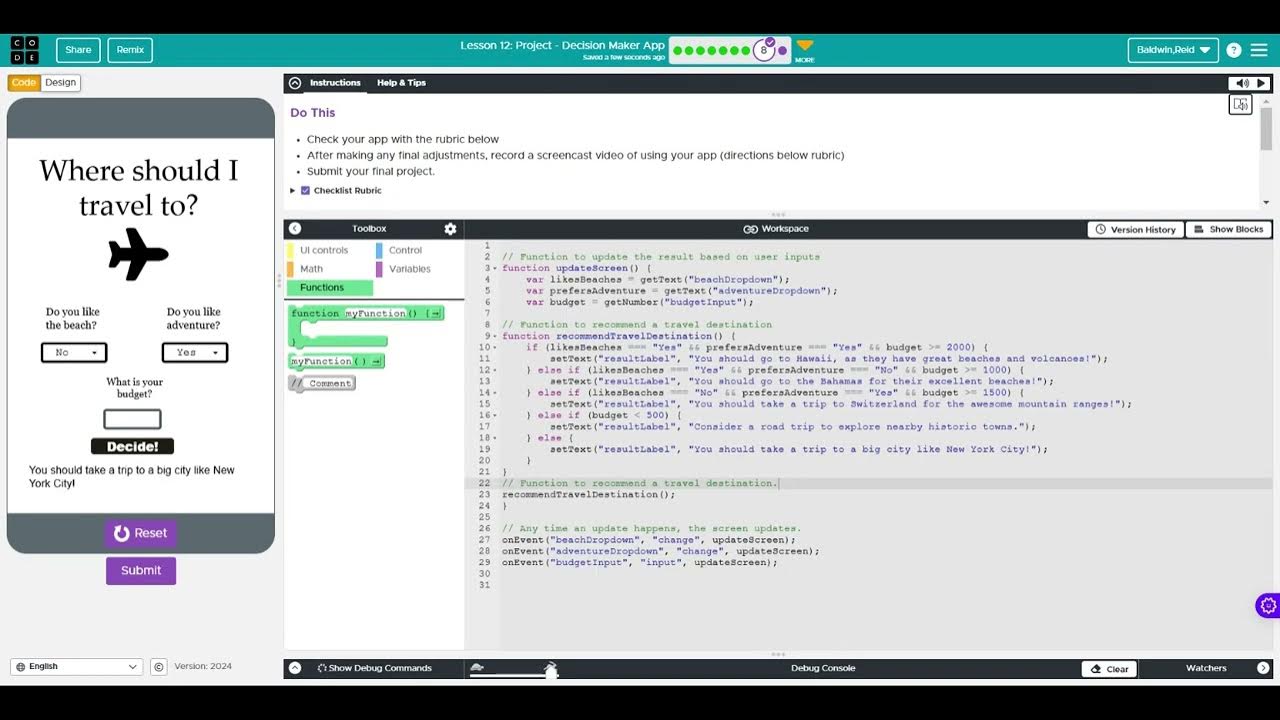 Lesson 4-12, Code.org, Decision Maker App - YouTube