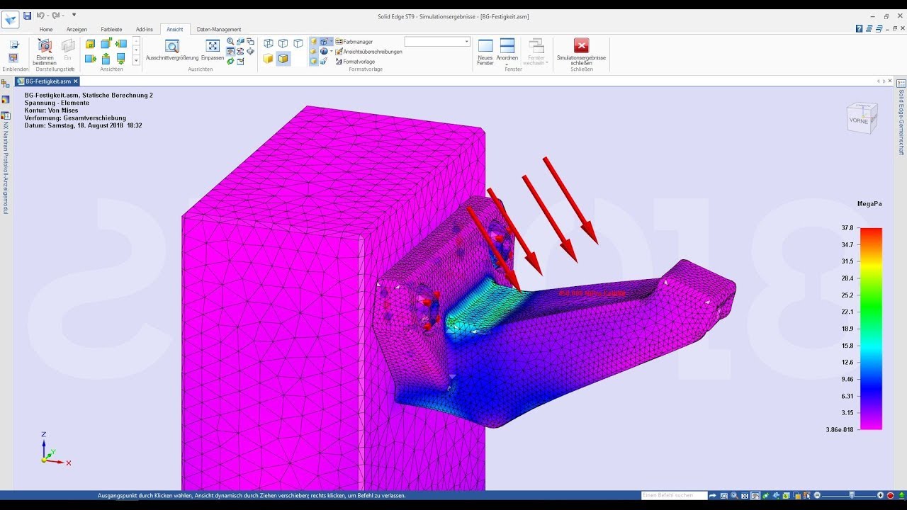 Solid Edge ST9 - Strength Analysis Wall Hook #2 - YouTube